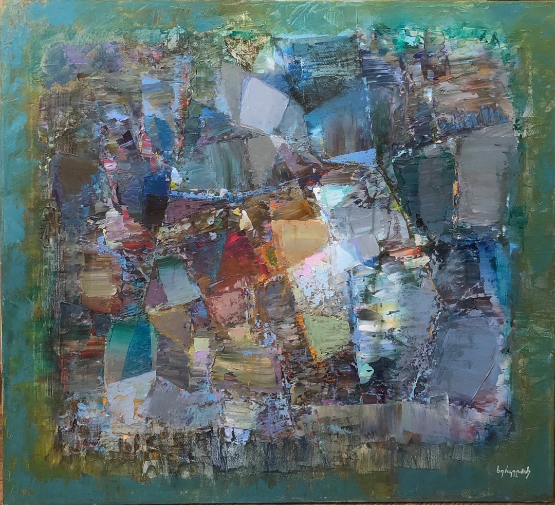 Large Green Abstraction,oil on Canvas Abstract,green Shapes,wall Art ...