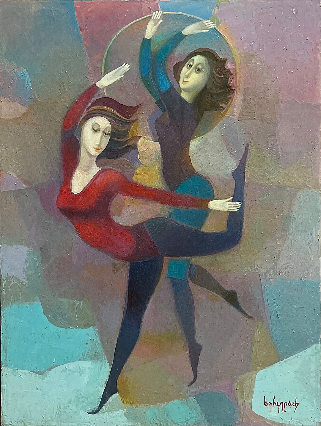 Acrobatic Girls,colorful Painting by Famous Georgian Artist, Original ...
