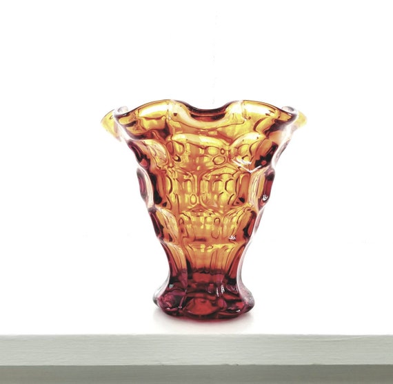 Collectibles Vintage Minimalist Amber Tulip Fluted Glass Vase ...