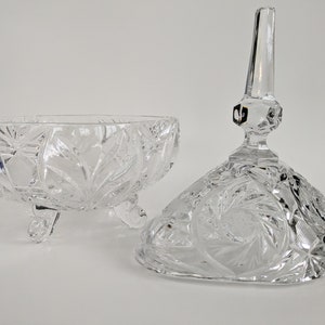 Vintage Footed Crystal Candy Dish, Clear Cut Glass Covered Bowl With ...