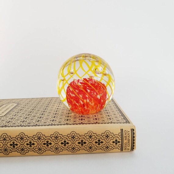 Vintage Glass Paperweight / Red Yellow Swirl Paperweight / - Etsy