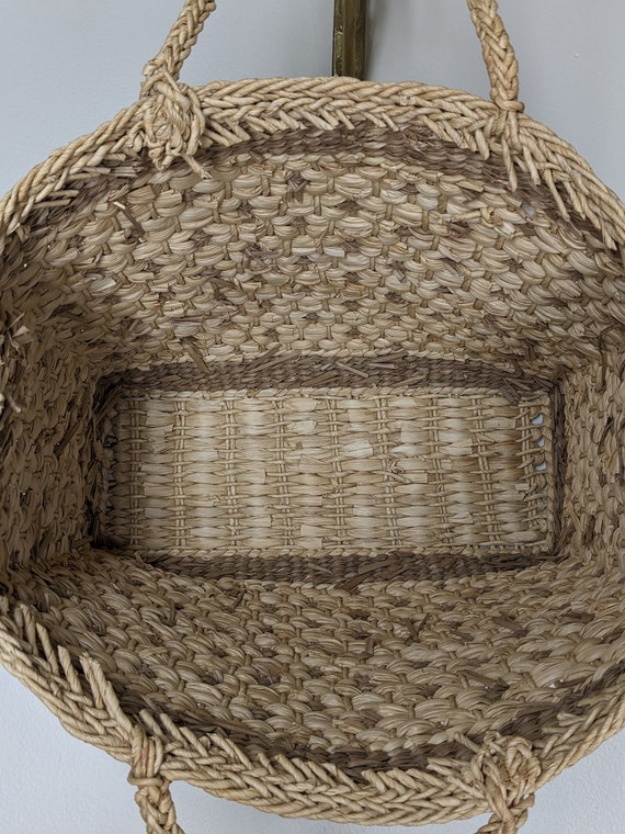 Vintage Straw Basket Bag / 70s Large Structured Woven… - Gem