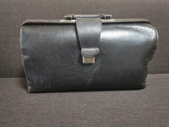 Vintage doctor's bag Medical case Black leather bag D… - Gem