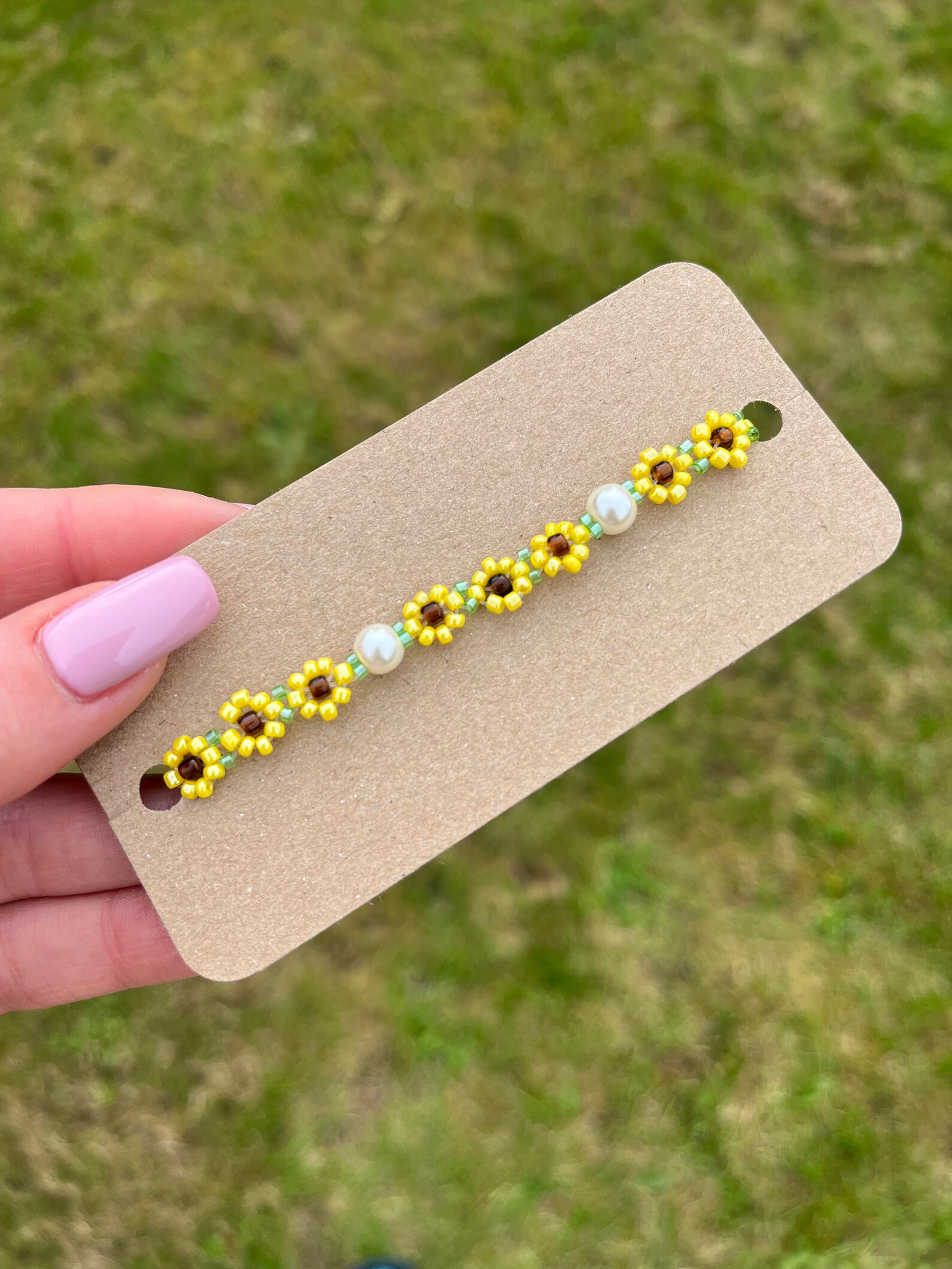 Sunflower Bracelet, Beaded Sunflower and Daisy Bracelet, Pearl ...