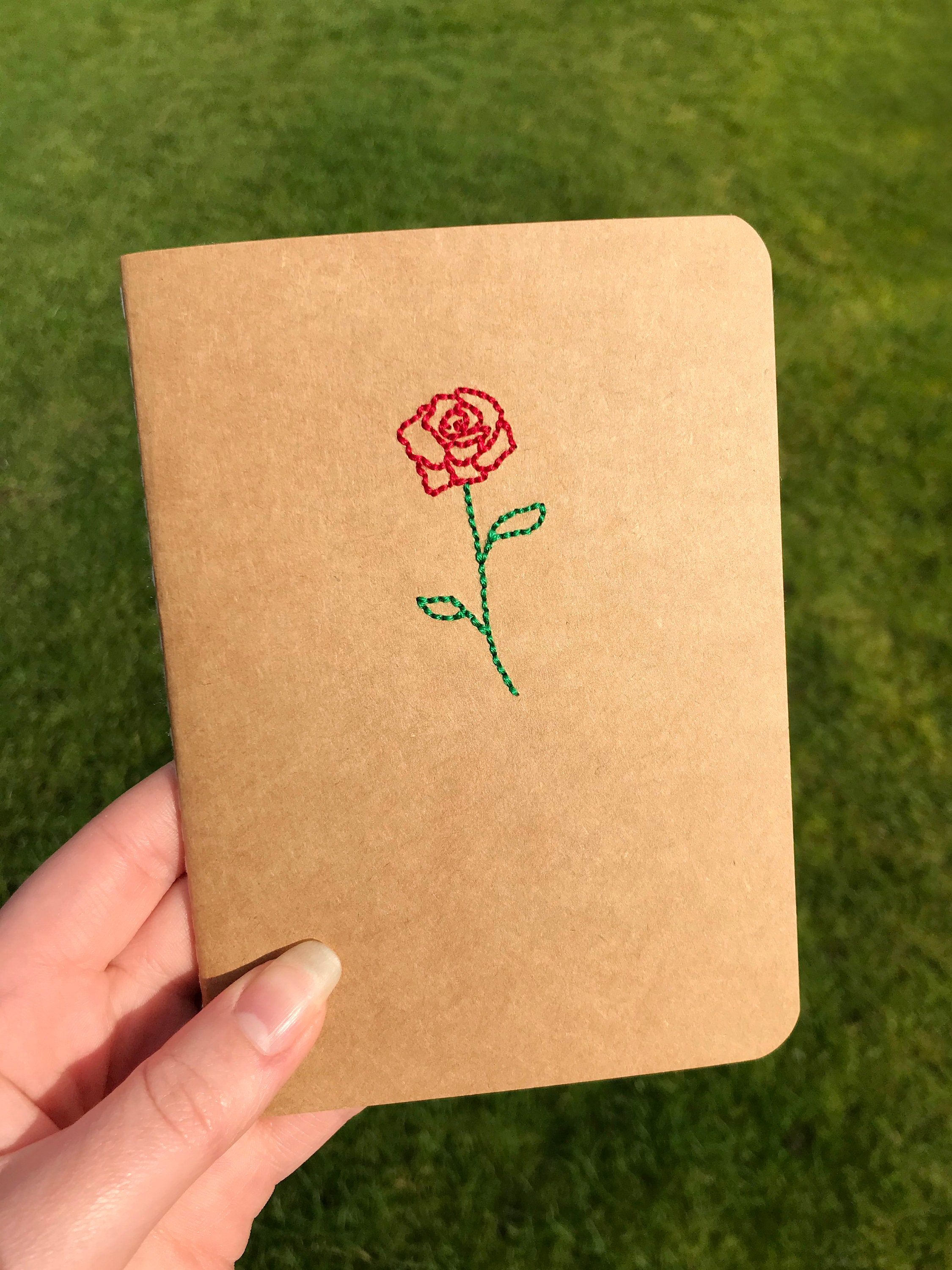 Red Rose Hand Embroidered A6 Craft Notebook, Small Hand Sewn Flower ...