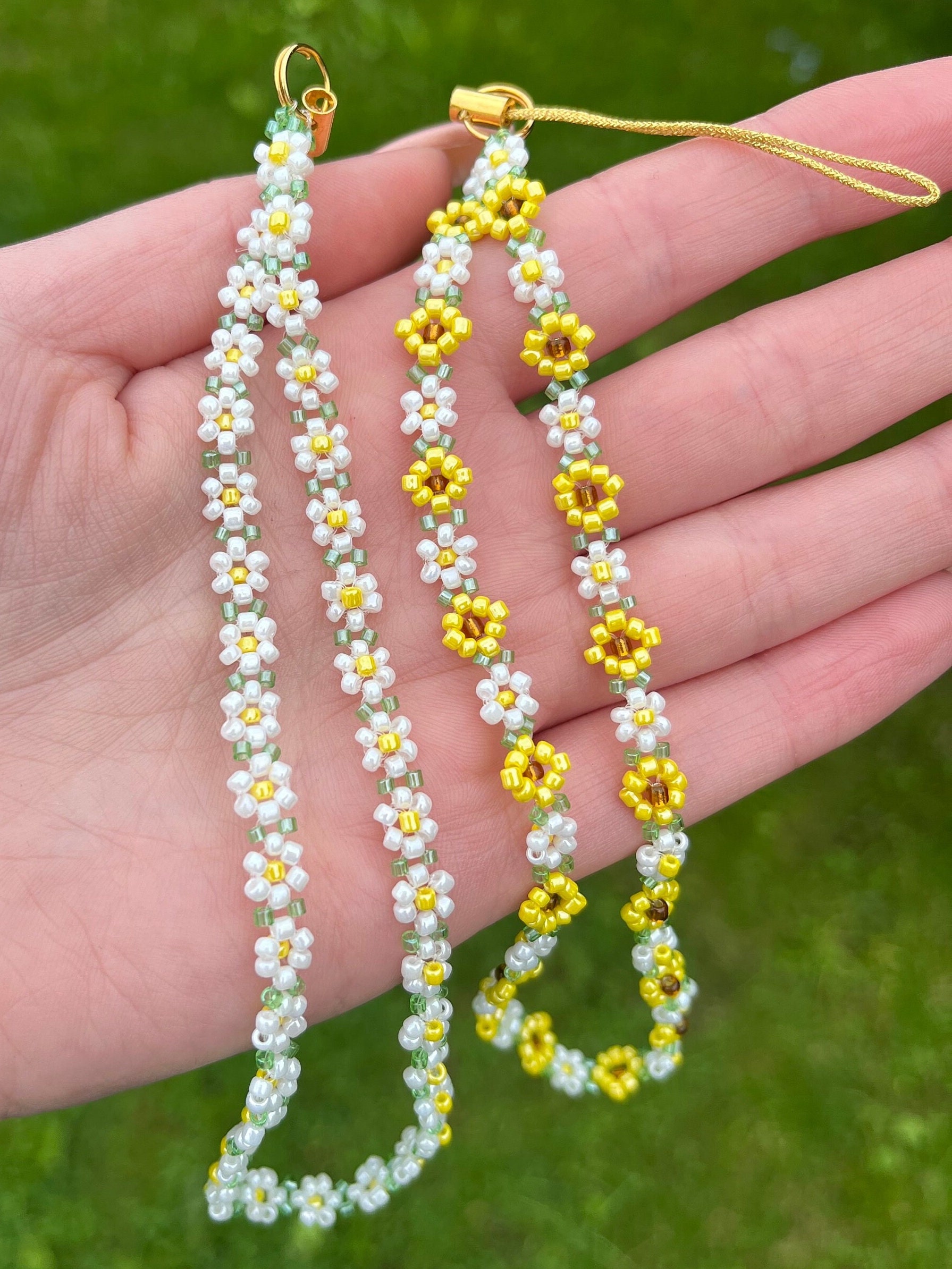 Sunflower and Daisy Phone Strap, Sunflower Daisy Phone Charm, Beaded ...