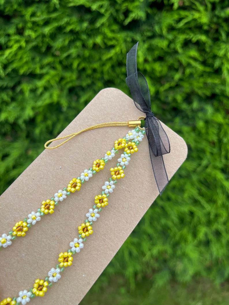 Sunflower and Daisy Phone Strap, Sunflower Daisy Phone Charm, Beaded ...