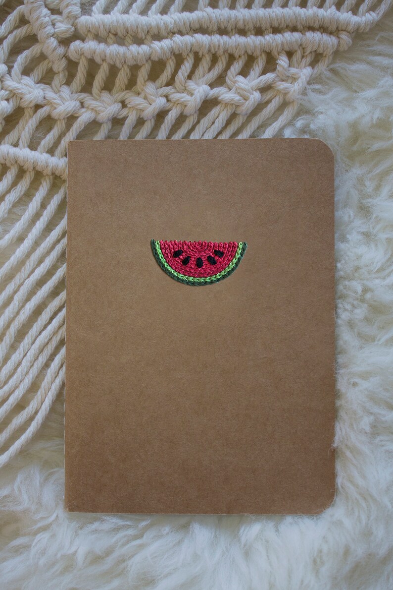Watermelon Hand Embroidered A6 Craft Notebook, Small Hand Sewn Journal ...