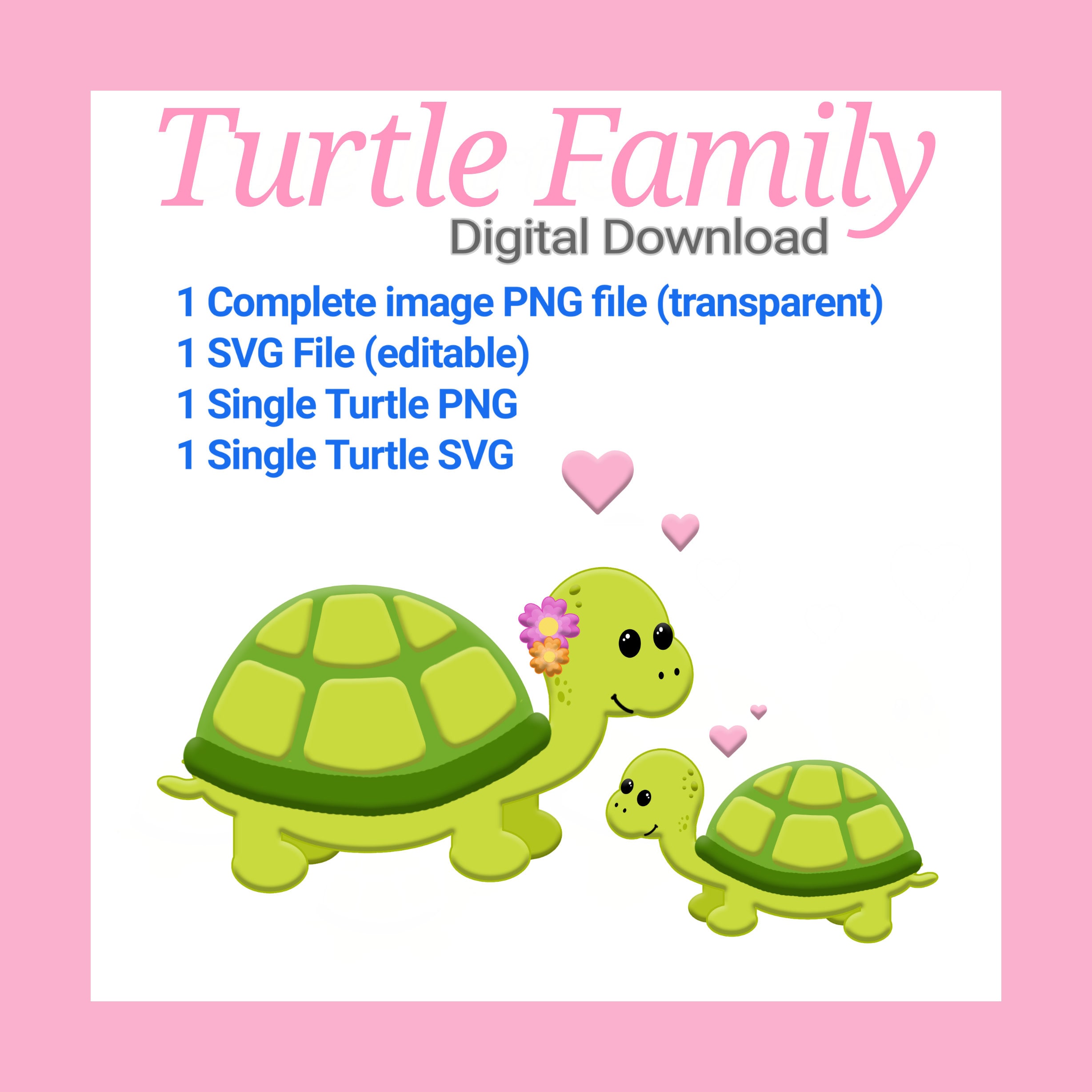 Cute Turtle Family Cute Animal Nursery Clip Art Digital Télécharger PNG ...