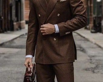 Men's Premium Brown 2 Piece Double Breast Suit - Etsy