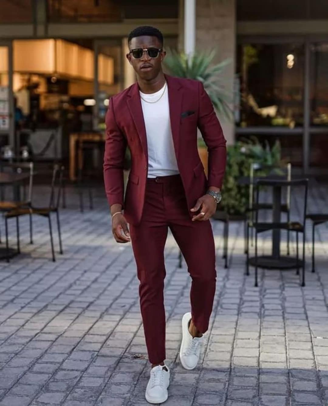 Burgundy 2 Piece Suit, Summer Suit for Men Slim Fit One Button Casual ...