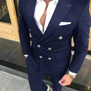 Men Suits Navy Blue 2 Piece Double Breasted Style Slim Fit - Etsy