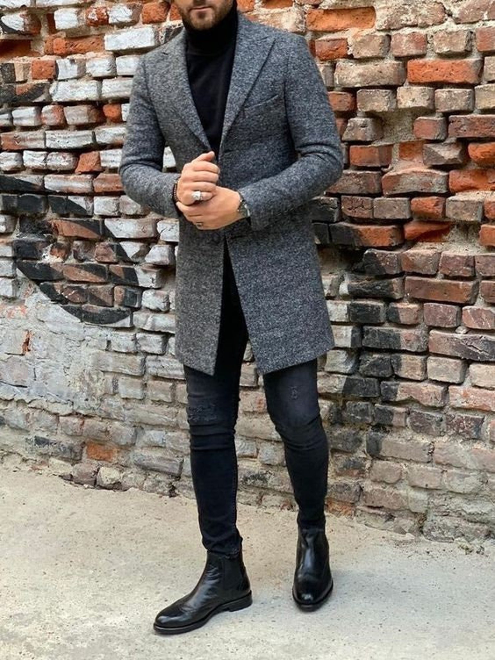 GREY TRENCH COAT/ Men Slim Fit Designer Tweed Gray Trench - Etsy