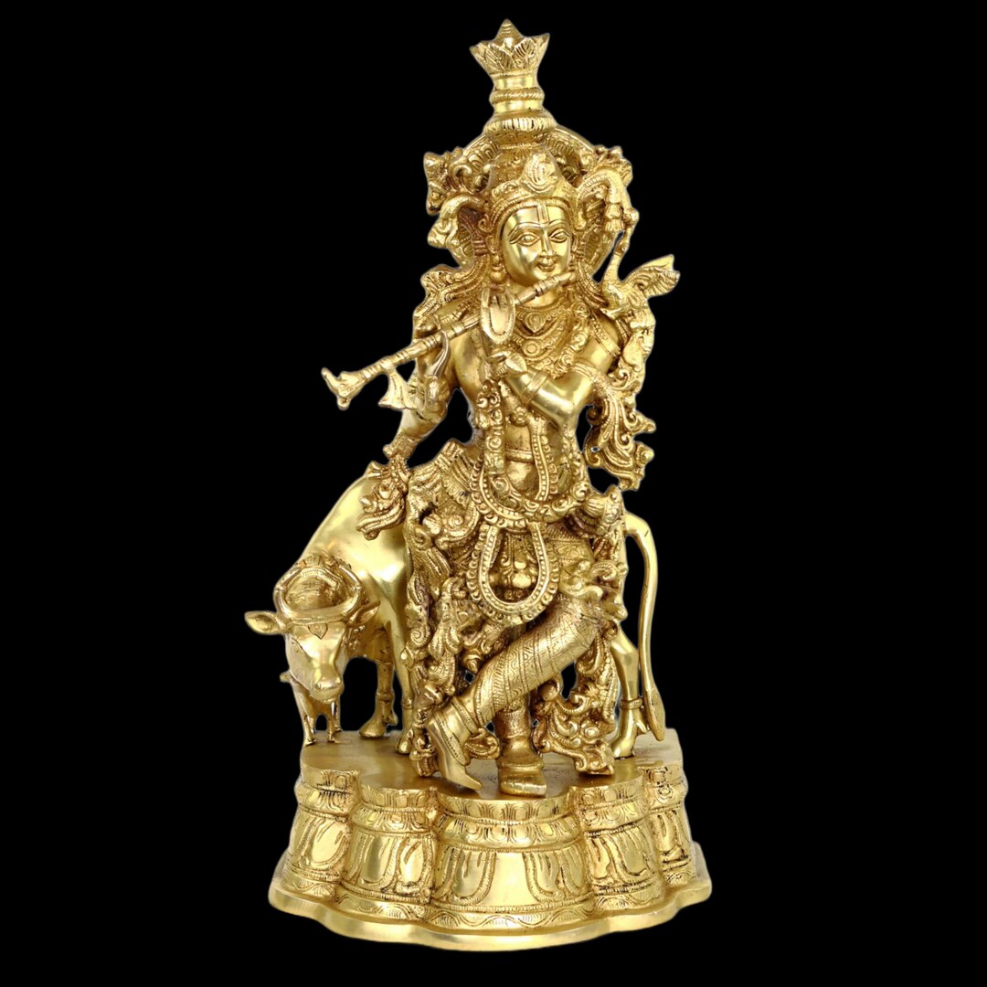 22inches,brass Krishna Cow Statue, , Brass Decor Murti Murti,iskcon ...