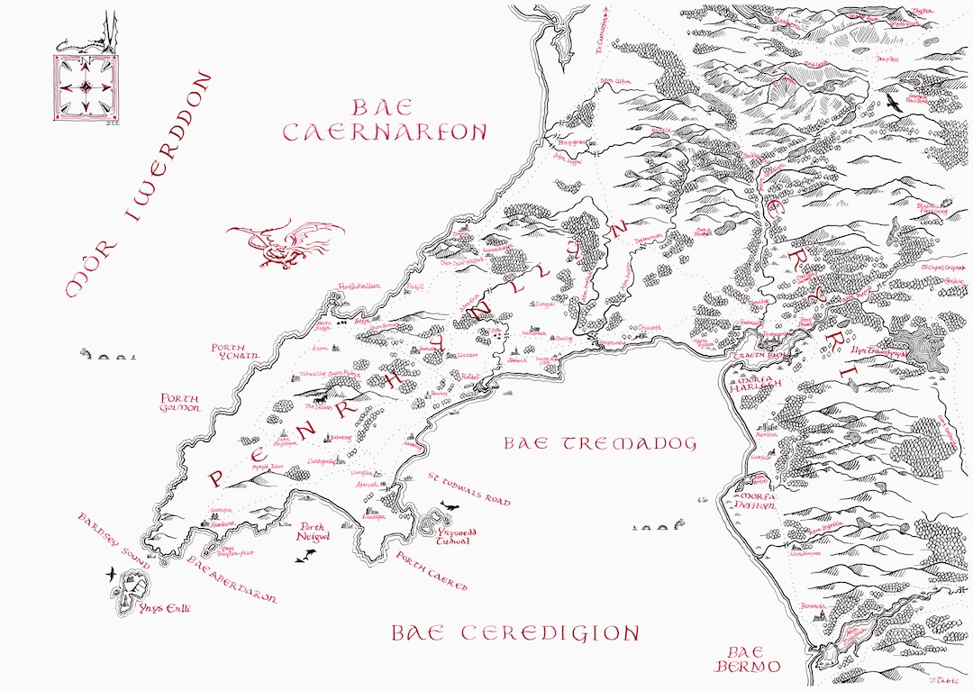 Penrhyn Llŷn Peninsula Map Inspired by Tolkien - Etsy