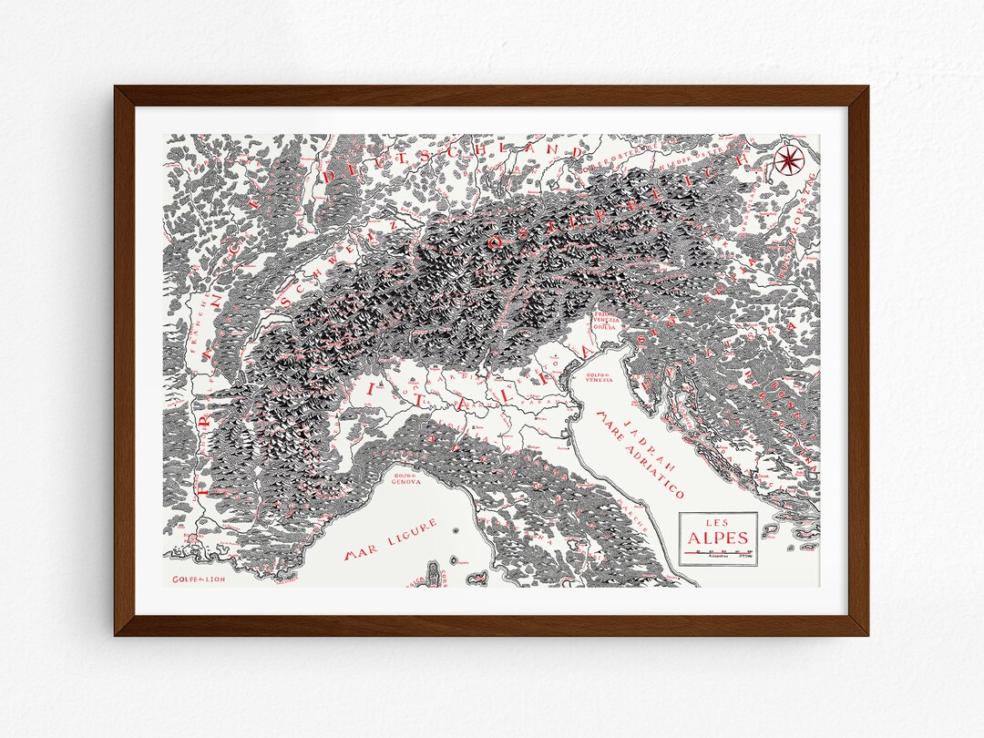 Les Alpes Map native Language Version Carte Des Alpes Mappa Delle Alpi ...