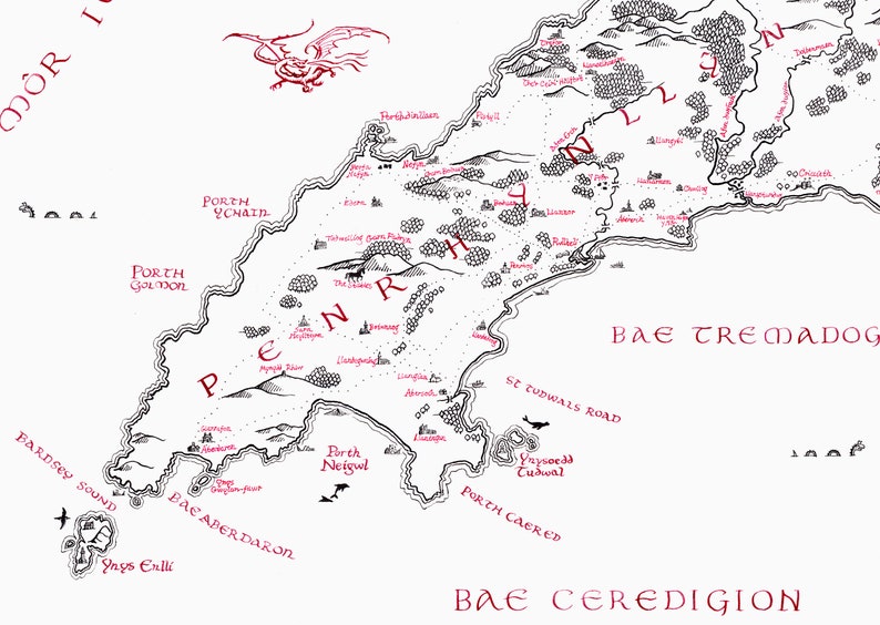 Penrhyn Llŷn Peninsula Map Inspired by Tolkien - Etsy UK