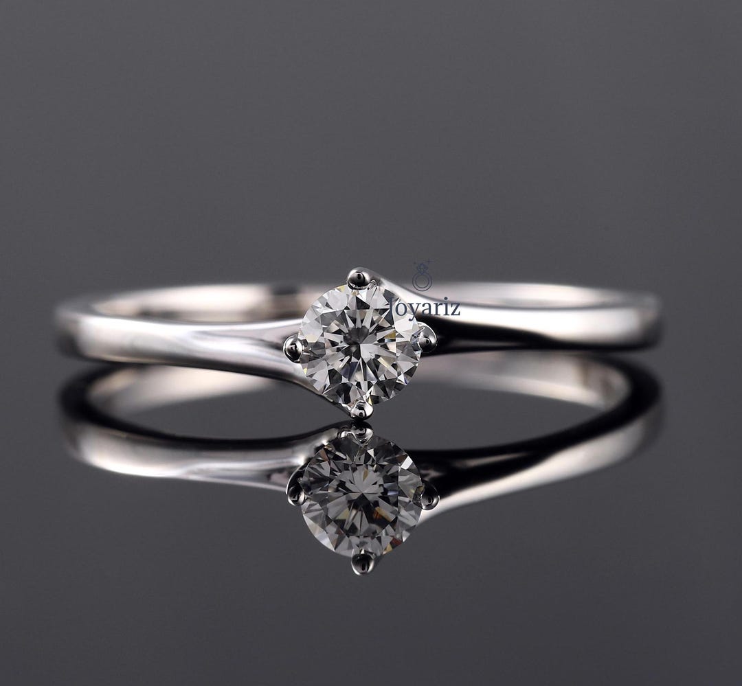 Swirl Bypass Ring, Solitaire Lab Grown Diamond Band, 0.5 CT Round Cut ...