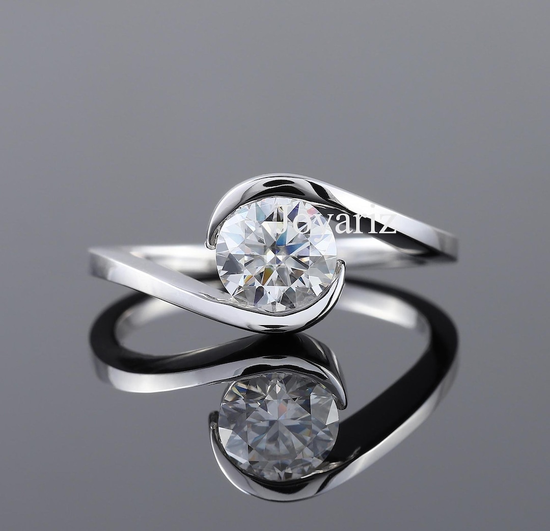 Swirl Bypass Ring, Solitaire Lab Grown Diamond Band, Round Cut Lab ...
