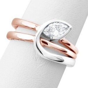 Bezel Set Ring, Moissanite Solitaire Engagement Ring, Two Tone Ring, 1. ...