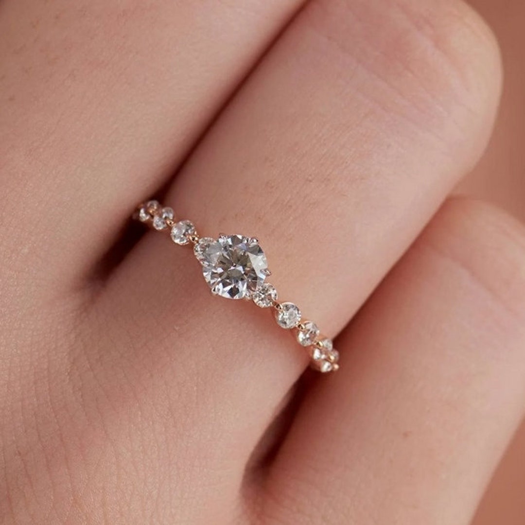 Floating Diamond Bubble Ring, Single Prong Band, Diamond Wedding Band ...