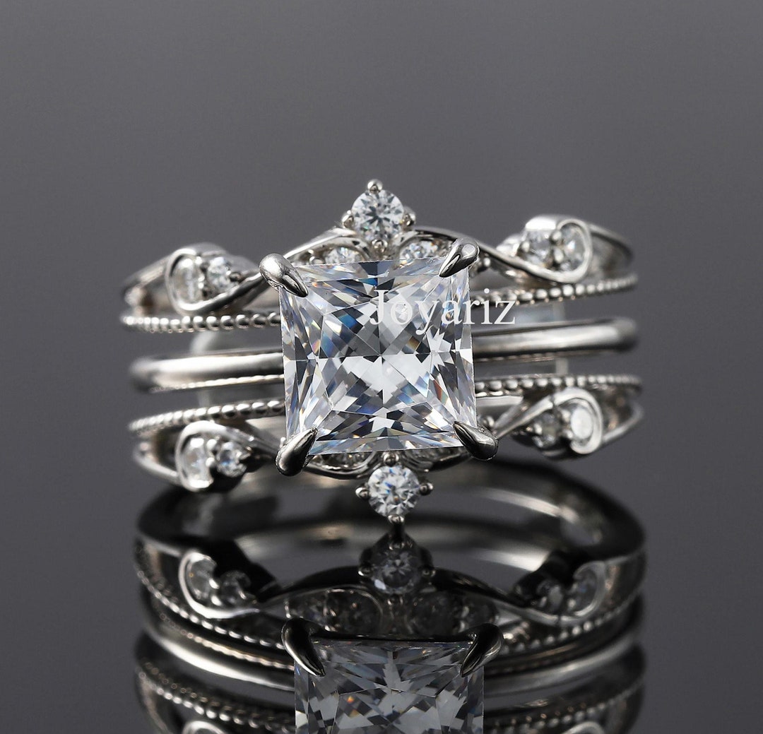 Enhancer Wedding Ring Band, Princess & Round Cut Lab Grown Diamond ...