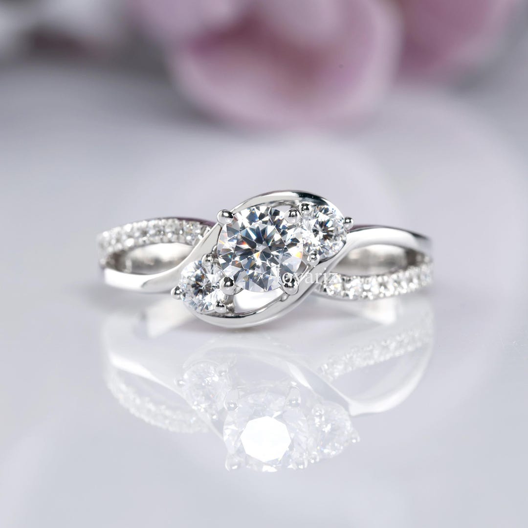 Three Stone Swirl Bypass IGI Certified Diamond Wedding Ring for Her ...