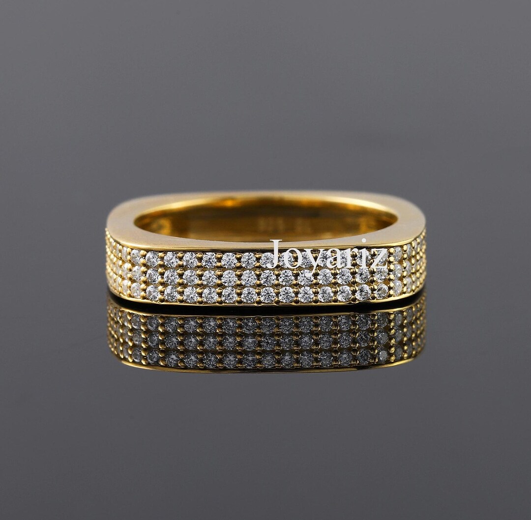 Wide Band Pave Square Lab Grown Band, Round Cut Lab Grown Diamond ...