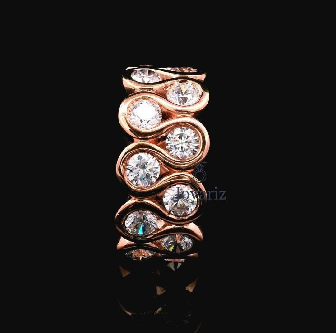 Vintage Style Ring, Zig Zag Band Lab Created Diamond Band, Round Cut ...