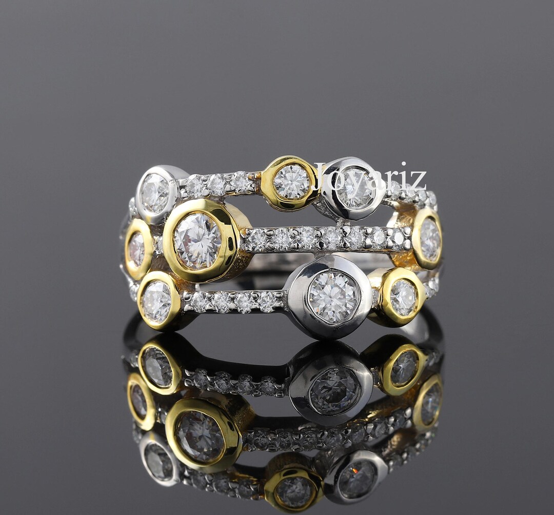 Two Tone Three Row Diamond Scatter Ring, Multi-colour Gold Raindance ...