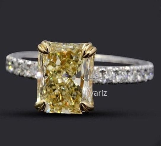Canary Yellow Diamond Ring, 2 Ct Radiant Cut Yellow Diamond Wedding ...