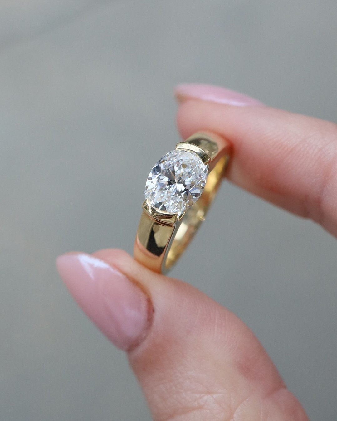 East West Solitaire Ring, Oval Cut Moissanite Ring, Solitaire ...