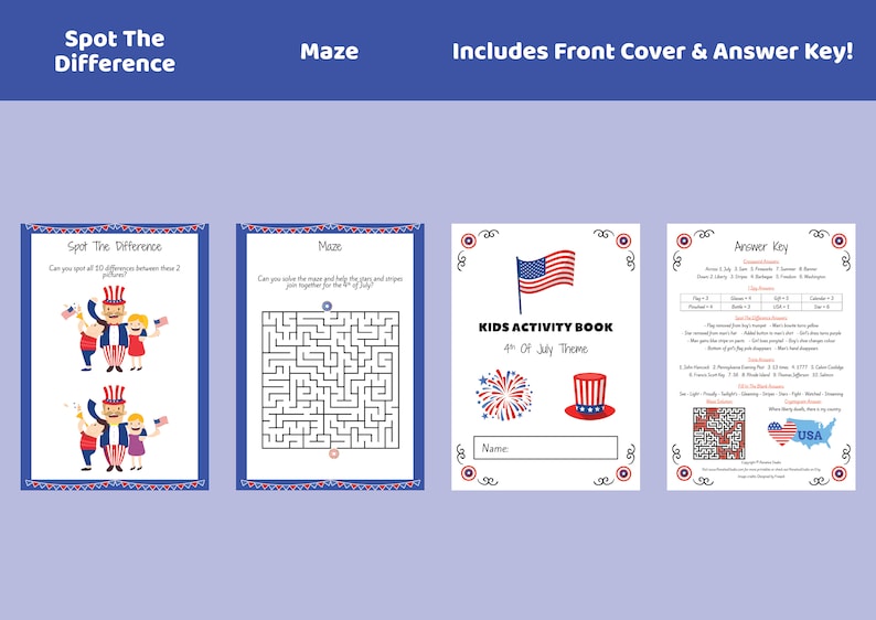 Kids Activity Book 4th of July Theme - Etsy