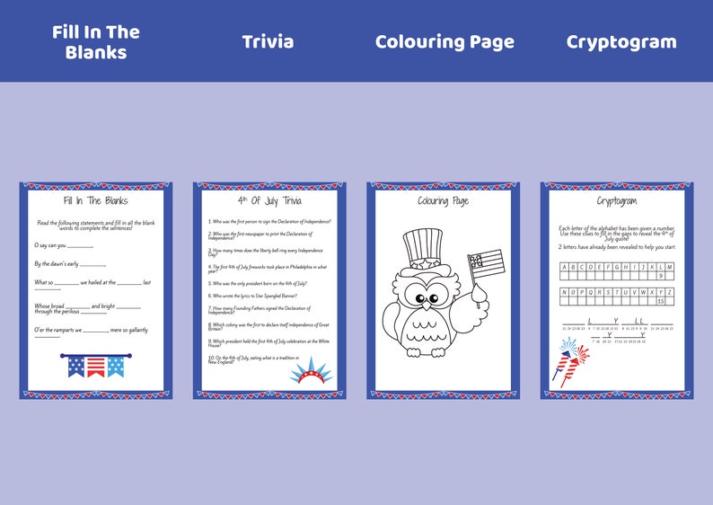 Kids Activity Book 4th of July Theme - Etsy