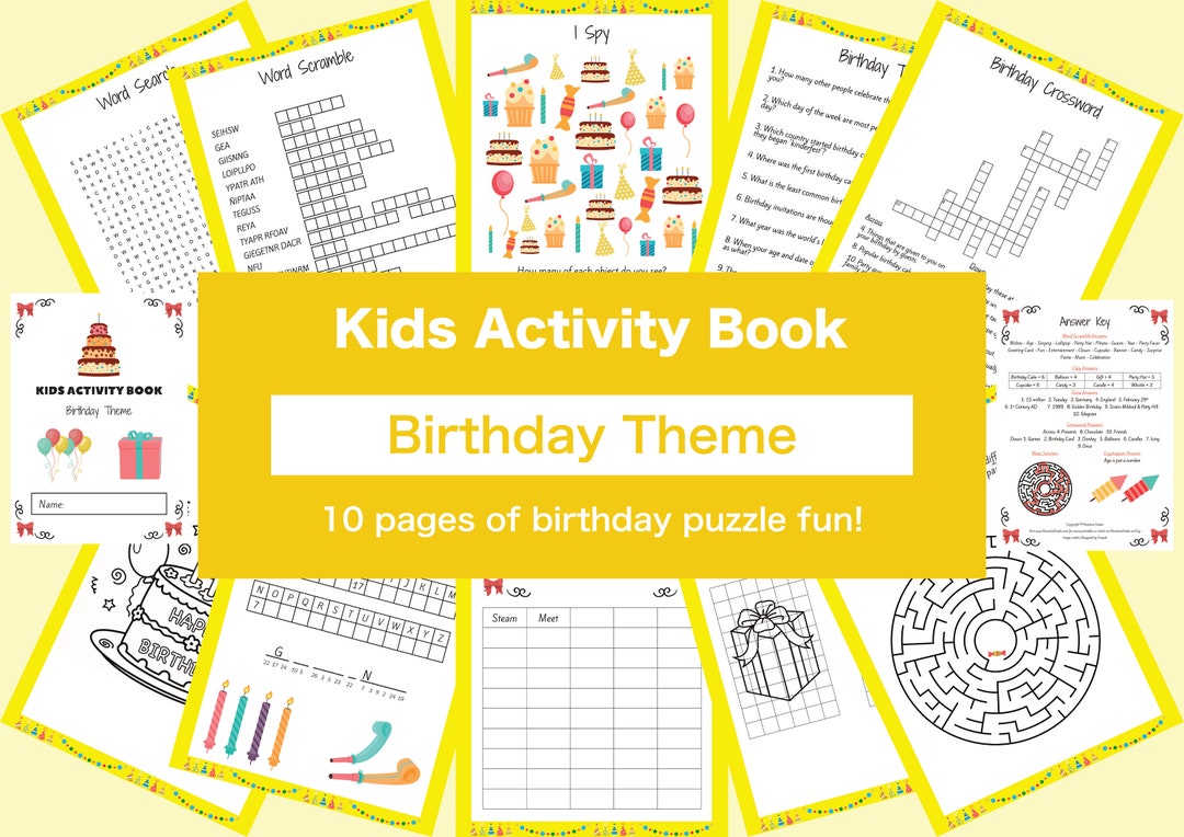 Kids Activity Book Birthday Theme - Etsy Australia