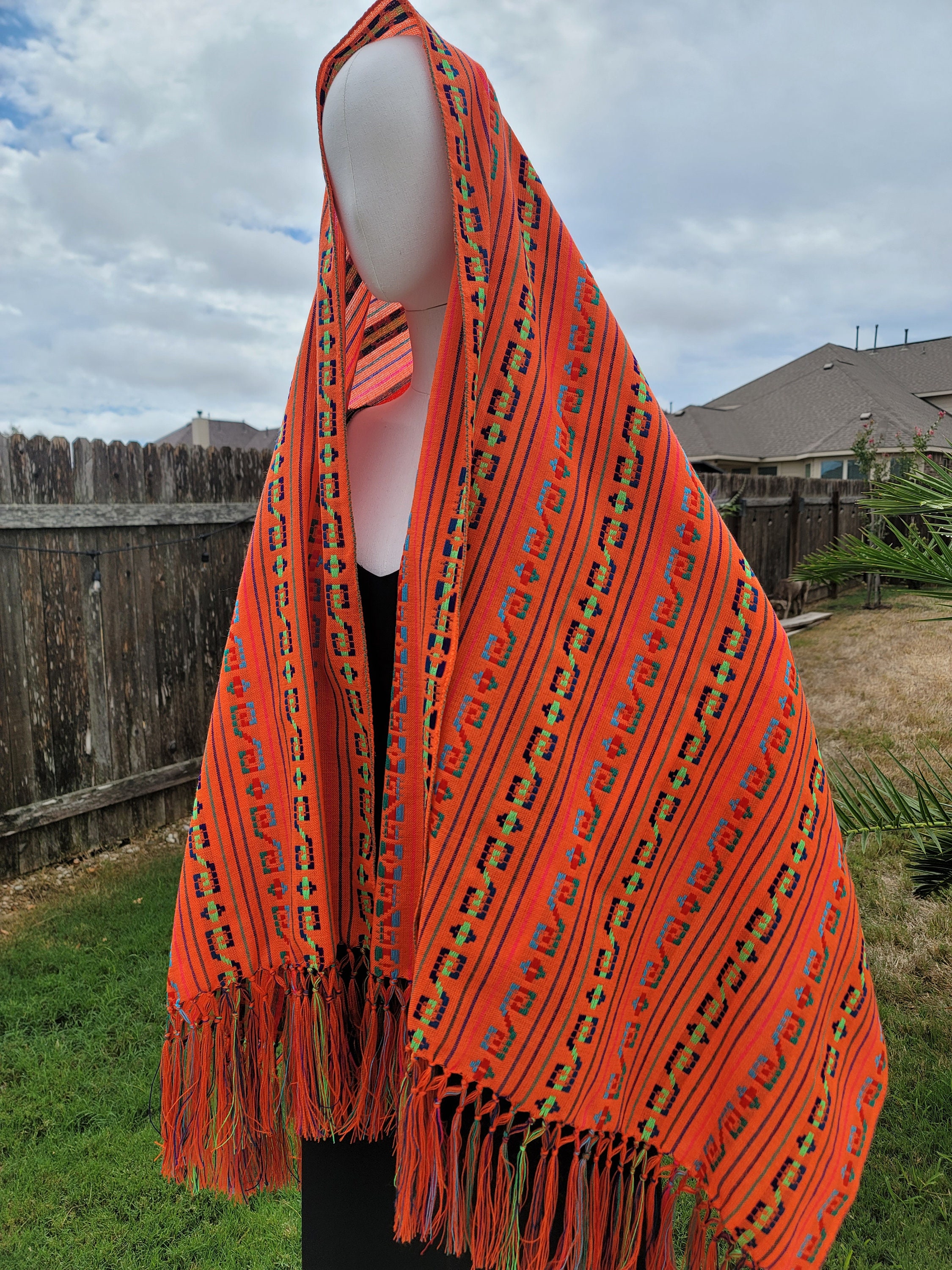 Mexican Shawl Made With Cambaya Fabric, Rebozo Mexicano Hecho Con Tela ...