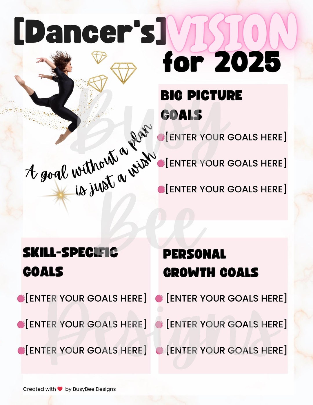 Editable Dance Goal-setting Template | Dancer Vision & Action Plan PDF ...