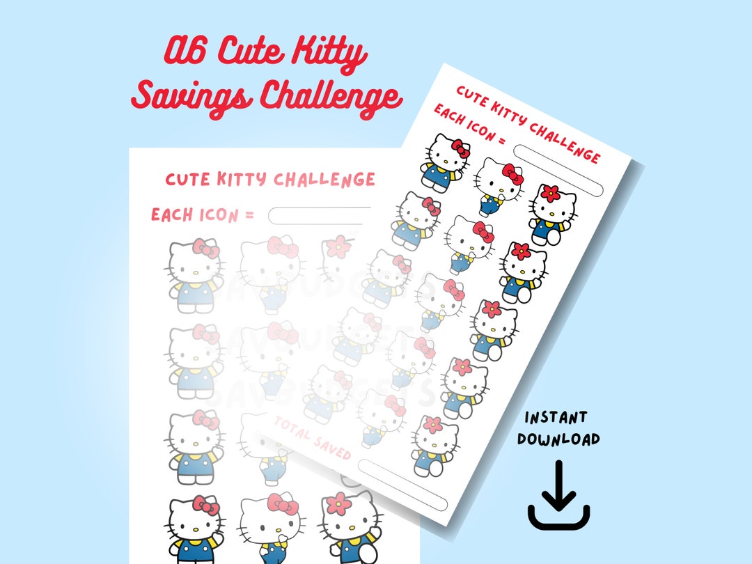 DIGITAL A6 Cute Kitty Savings Challenge, Kawaii Character, Cash ...