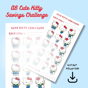 DIGITAL A6 Cute Kitty Savings Challenge, Kawaii Character, Cash ...