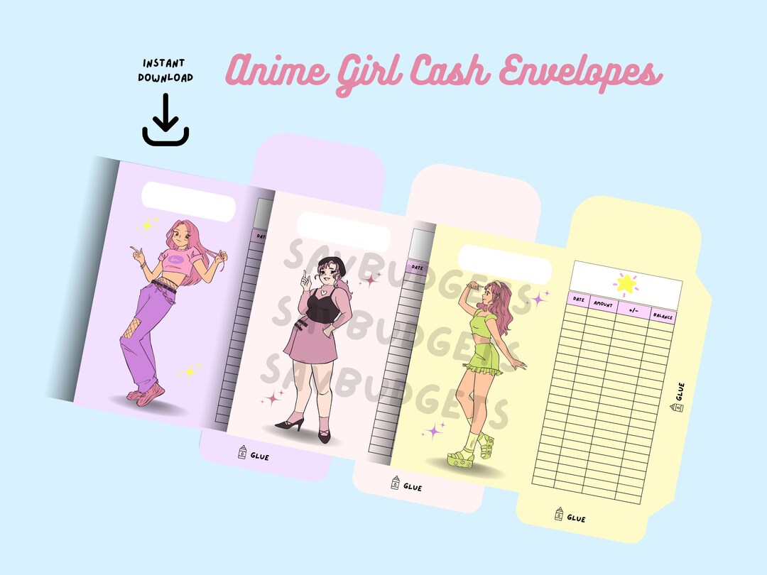 Anime Girl Digital Cash Envelopes | Anime Budgeting Tools | Cash Budget ...