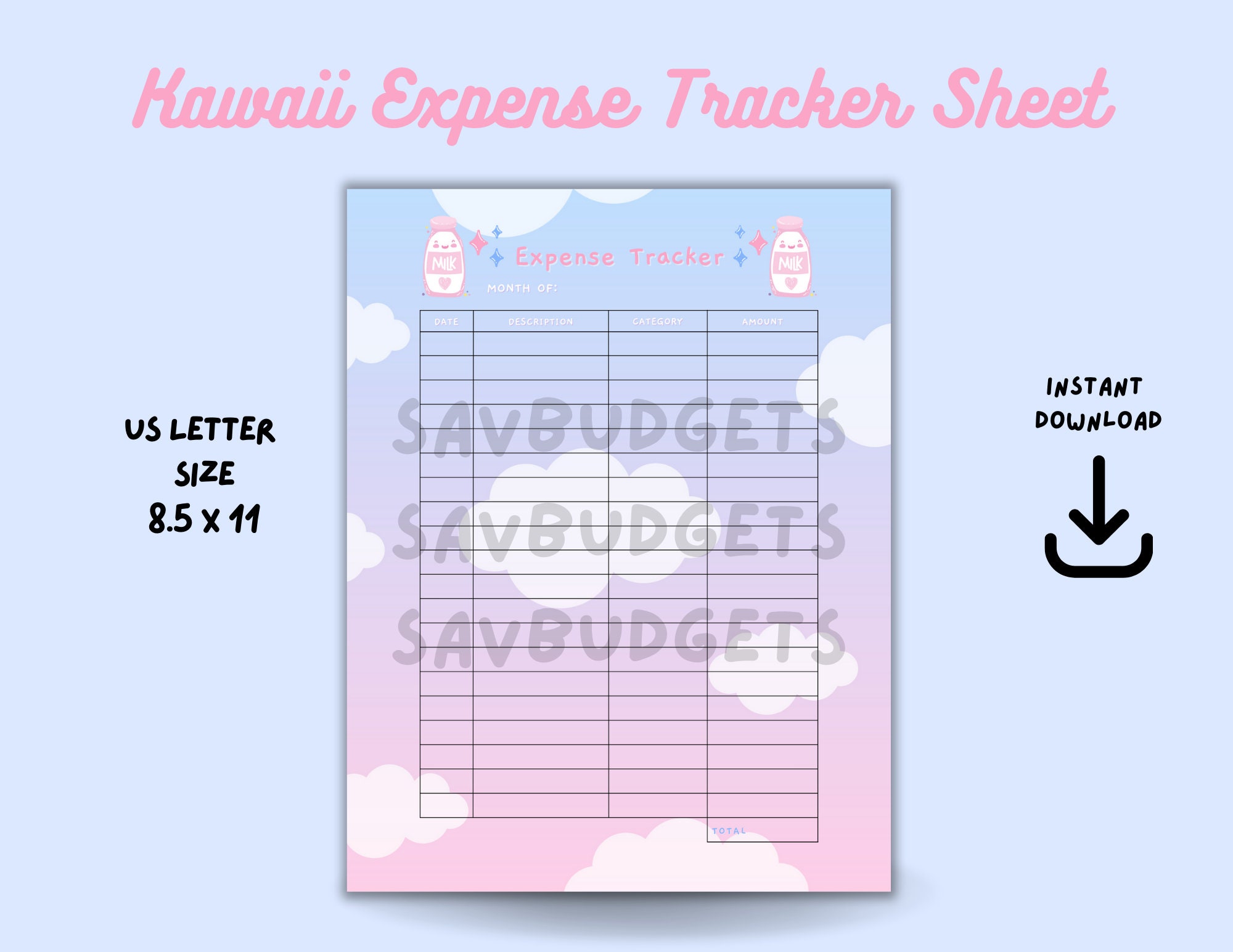 DIGITAL Kawaii Expense Tracker Sheet Budget Sheet Expense - Etsy
