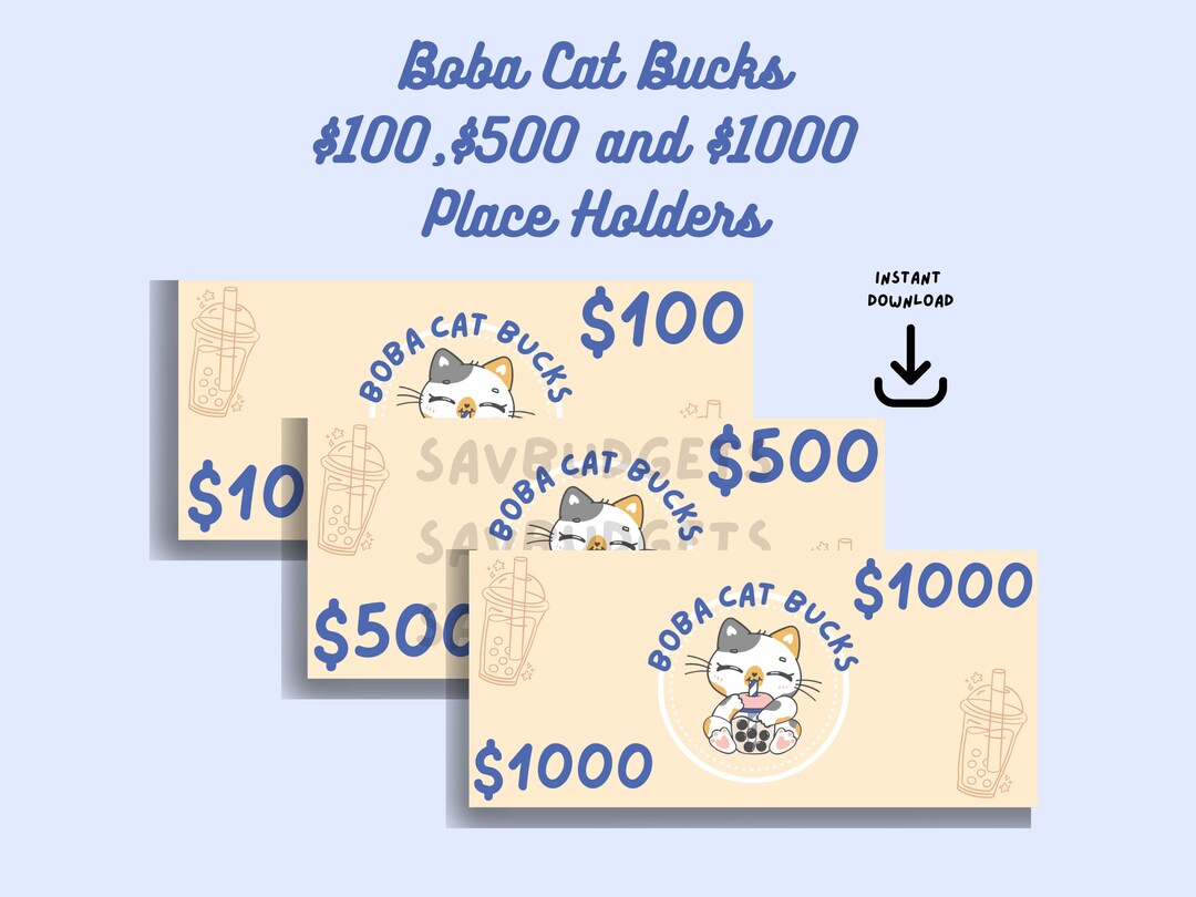 DIGITAL Boba Cat Placeholders, 500 Placeholders, 1000 Placeholders ...