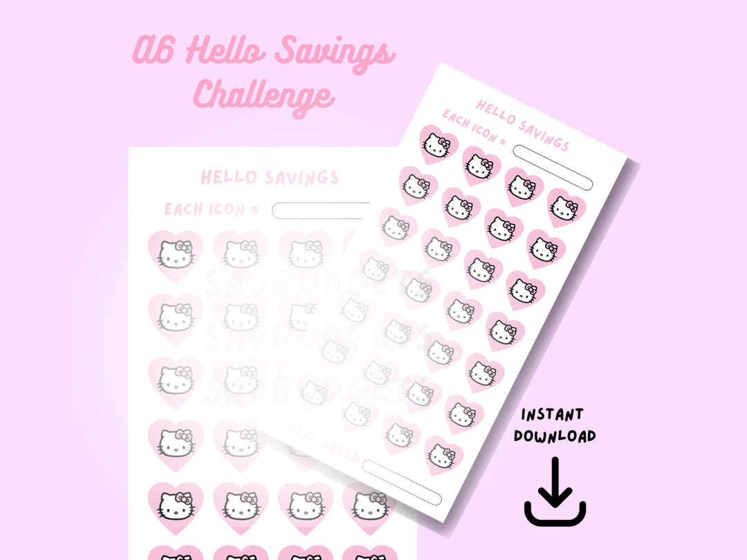 DIGITAL A6 Hello Savings Challenge, Kawaii Kitty, Cute Kitty, Cash ...
