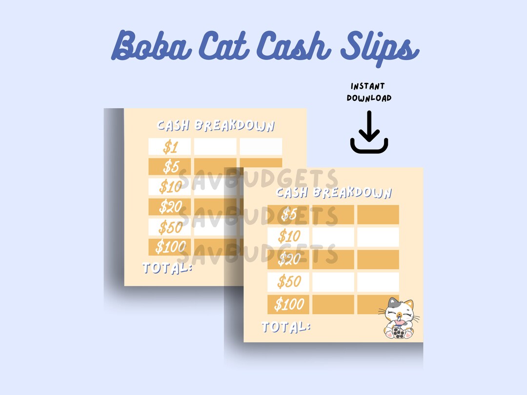 Boba Cat Cash Breakdown Slips: Kawaii Budgeting (digital Download) - Etsy
