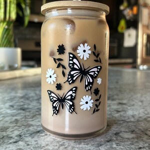 Butterfly Flowers Glass | Iced Coffee Glass | Butterfly Cup | Cute ...