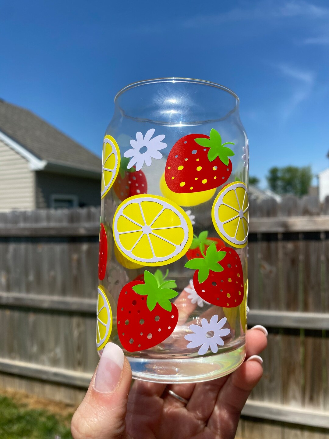 Strawberry Lemon Glass Cup Strawberry Iced Coffee Cup Beer - Etsy