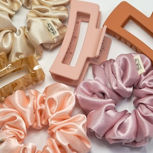 Scrunchies and Hair Claw Clips Combo Set Pink, Peach, Neutral, Green Strong and Sturdy ...