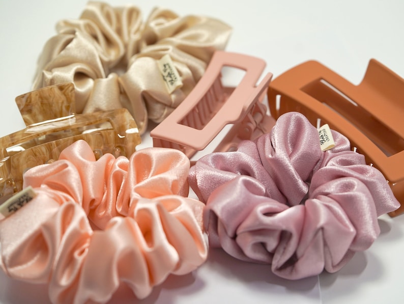 Scrunchies and Hair Claw Clips Combo Set Pink Peach - Etsy