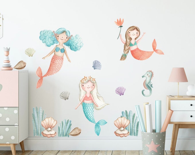 Mermaids Repositionable Fabric Wall Decal for Nursery or Girl's Room ...