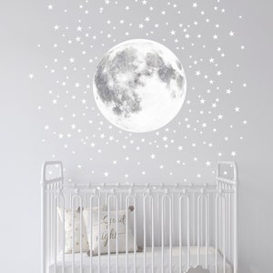 Pale Moon and Stars Wall Decal, Peel and Stick Sticker, Nursery Moon ...